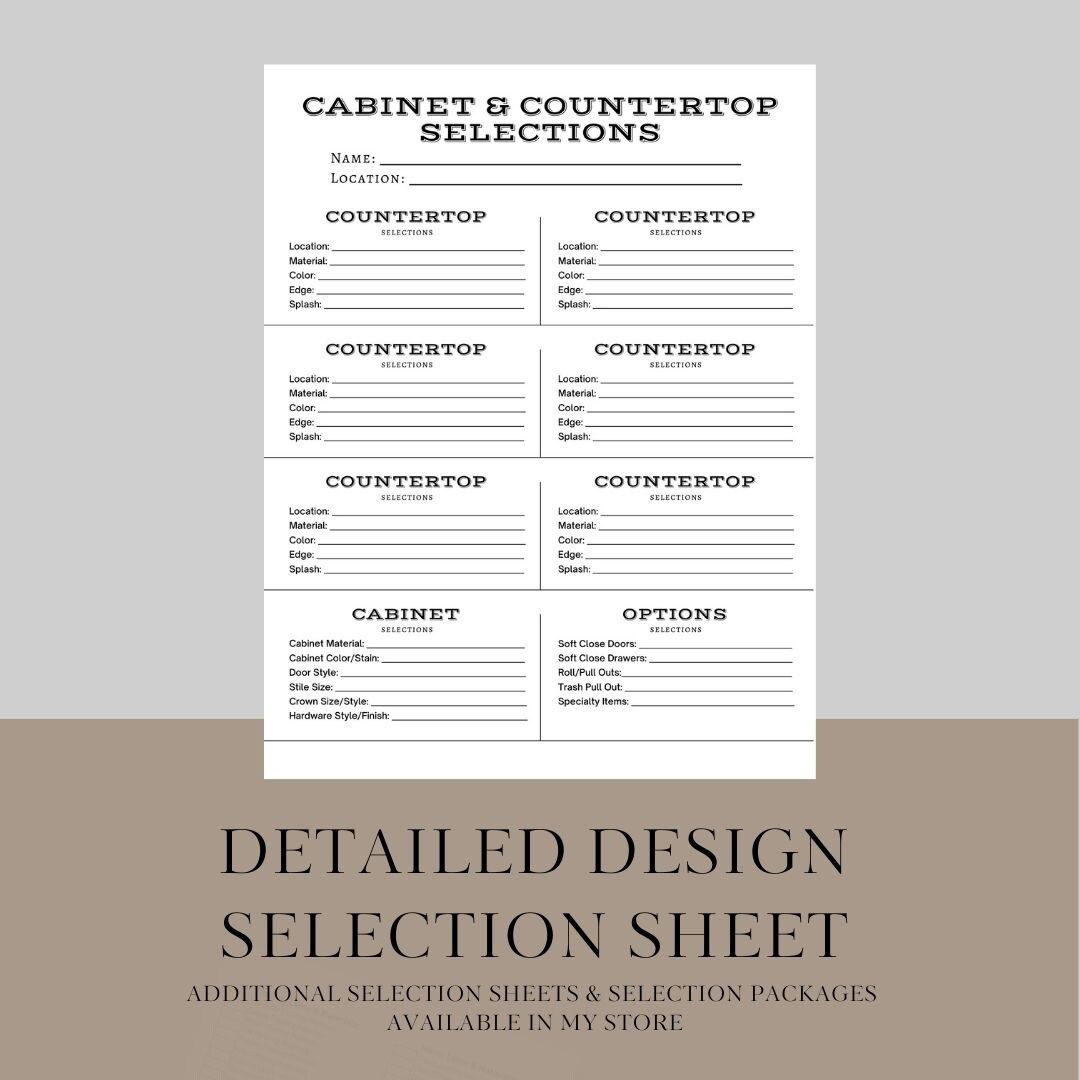 Cabinet and Countertop Selection Sheet, Home Building Product Sheet ...