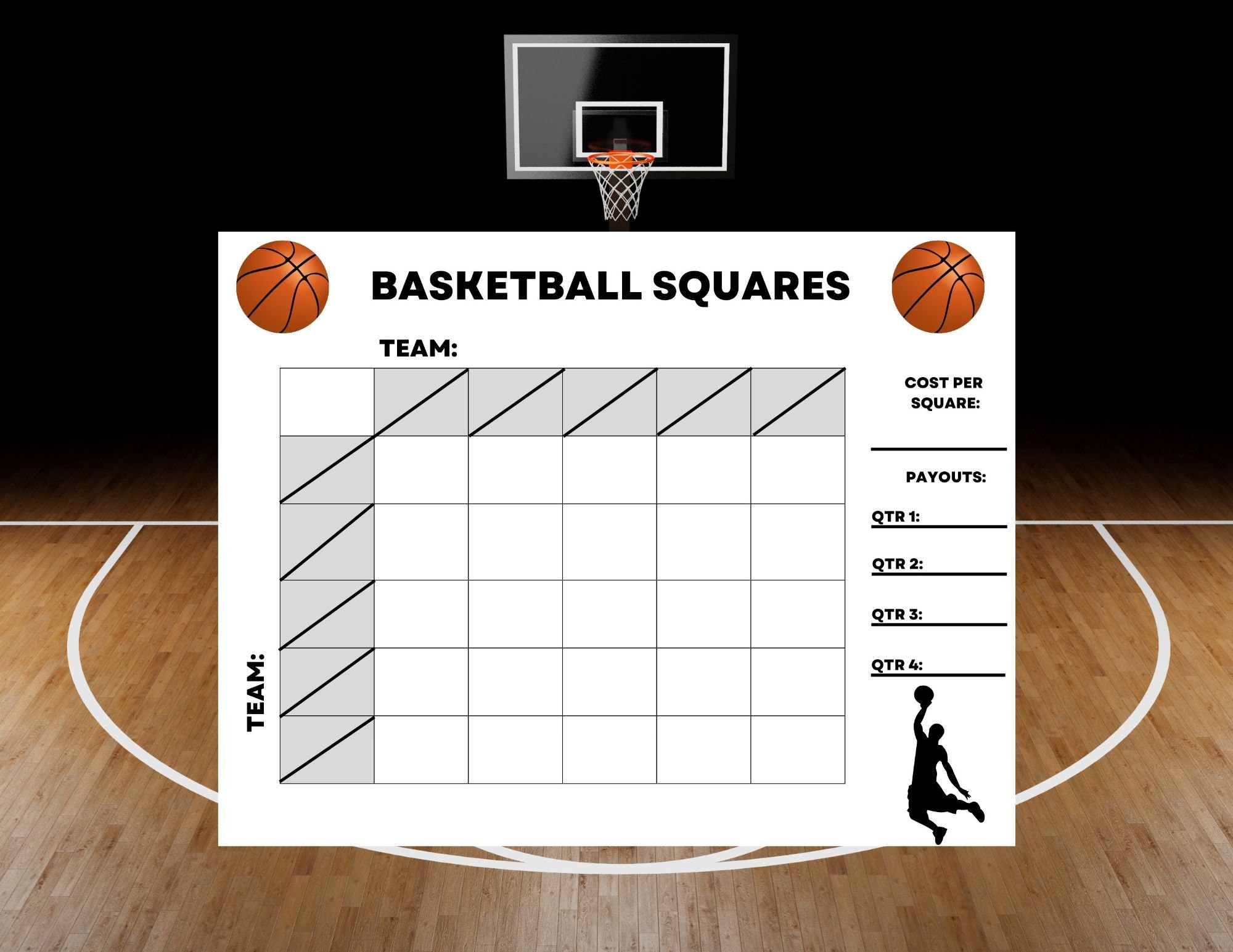 25 Square Basketball Square Game Four Quarters, Basketball Gambling ...