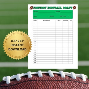 Fantasy Football Draft Sheet, Football Draft Kit Paper, Fantasy ...
