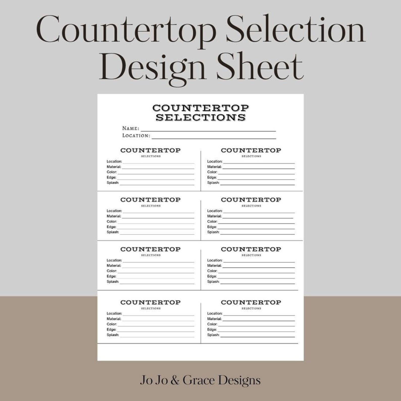 Countertop Design Selection Sheet, Home Building Product Template ...