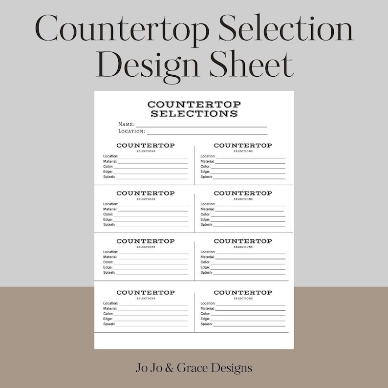 Countertop Design Selection Sheet, Home Building Product Template ...