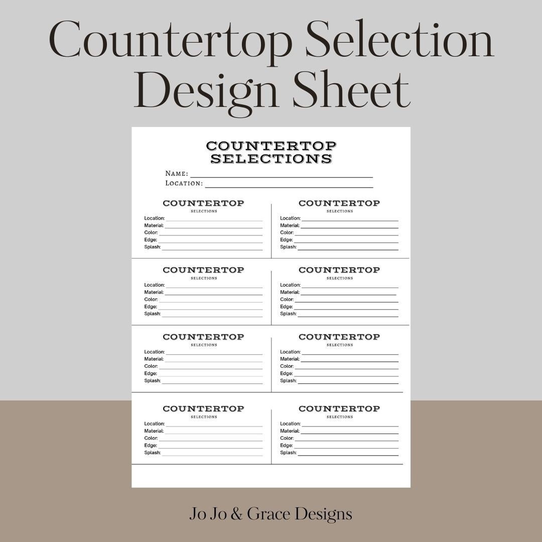 Countertop Design Selection Sheet, Home Building Product Template ...