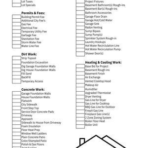 New Home Construction Estimating Checklist (printable PDF) - Etsy
