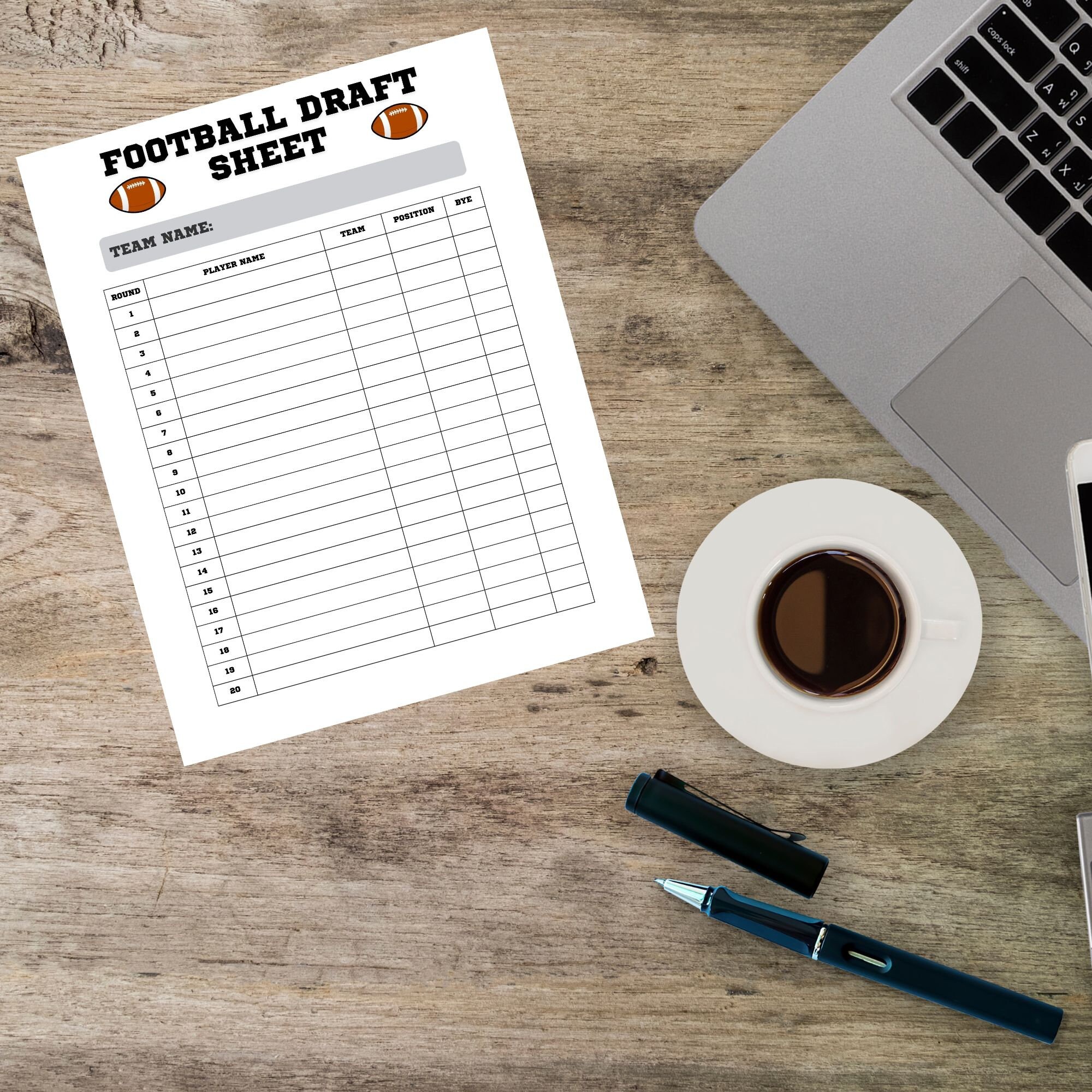 Football Draft Sheet: Fantasy Draft Printable (PDF & JPEG) - Etsy