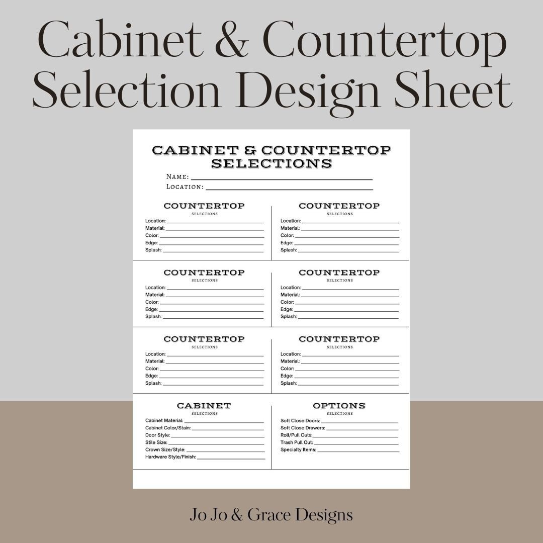 Cabinet and Countertop Selection Sheet, Home Building Product Sheet ...
