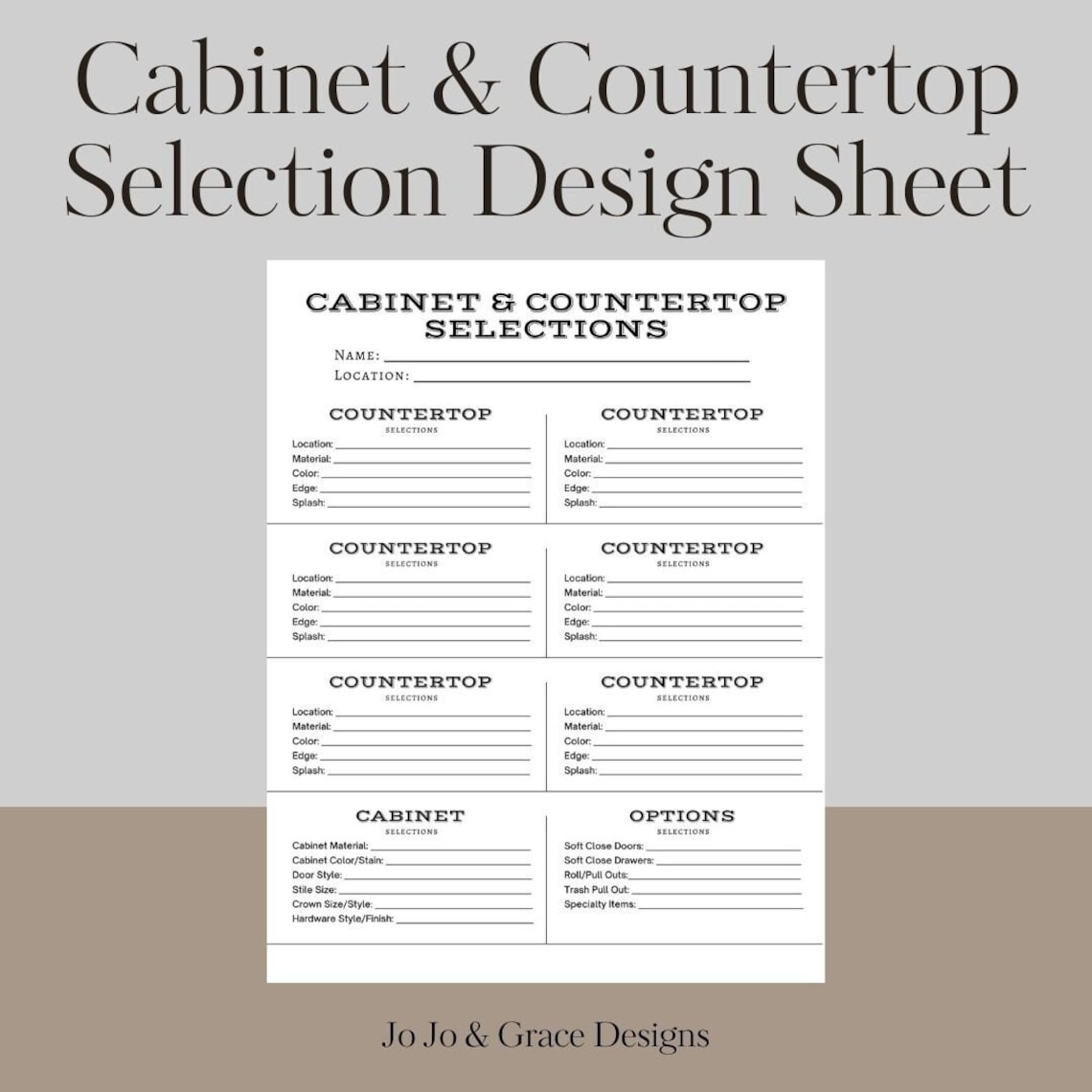 Cabinet and Countertop Selection Sheet, Home Building Product Sheet ...