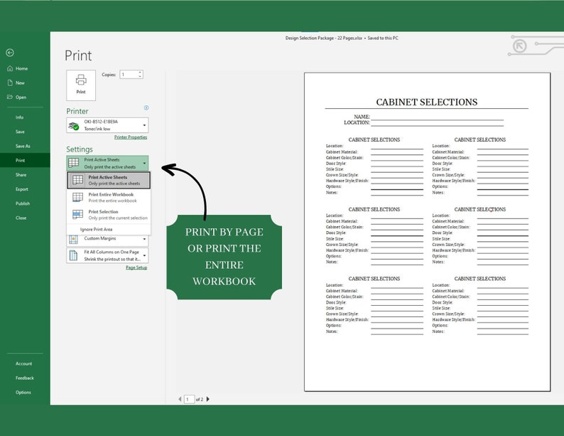 Home Design Selection Sheet: Customizable Excel Template (digital ...