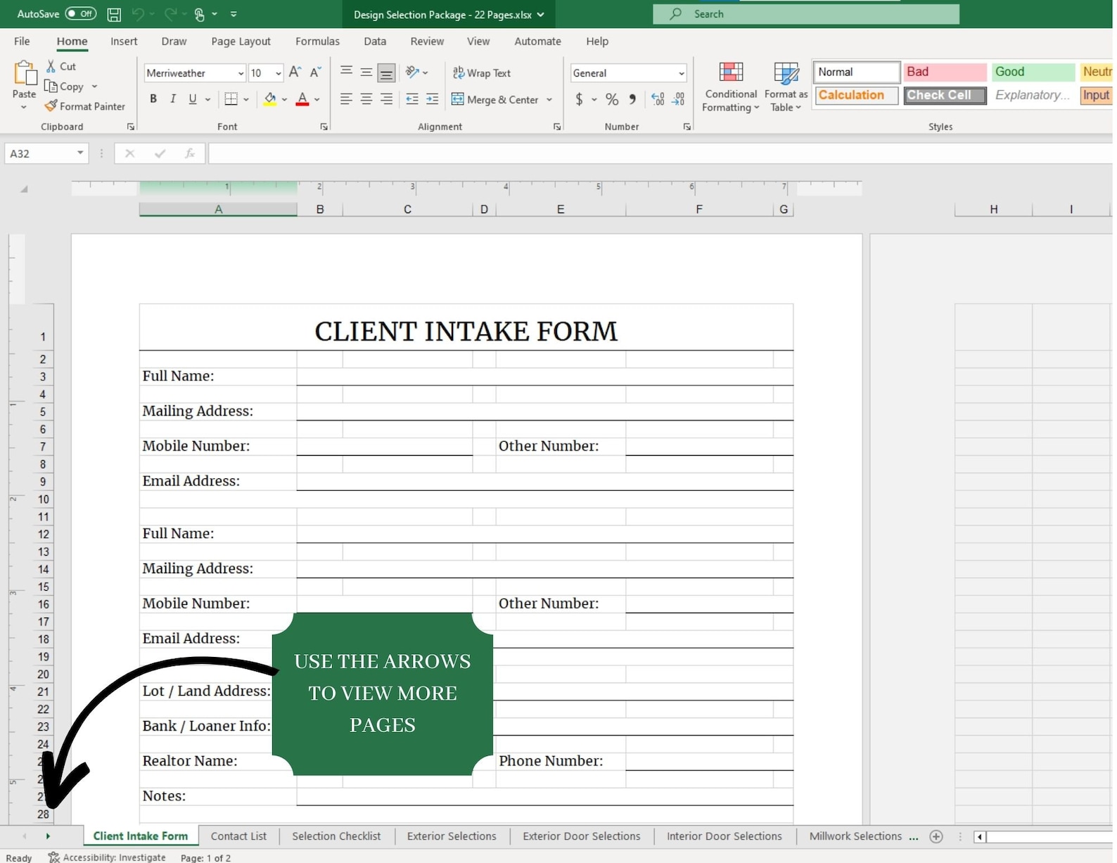 Home Design Selection Sheet: Customizable Excel Template (digital ...