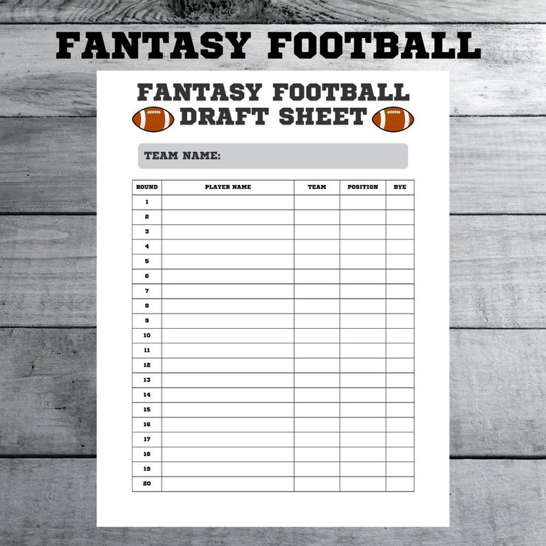 Fantasy Football Draft Sheet, Football Draft Kit Paper, Fantasy ...