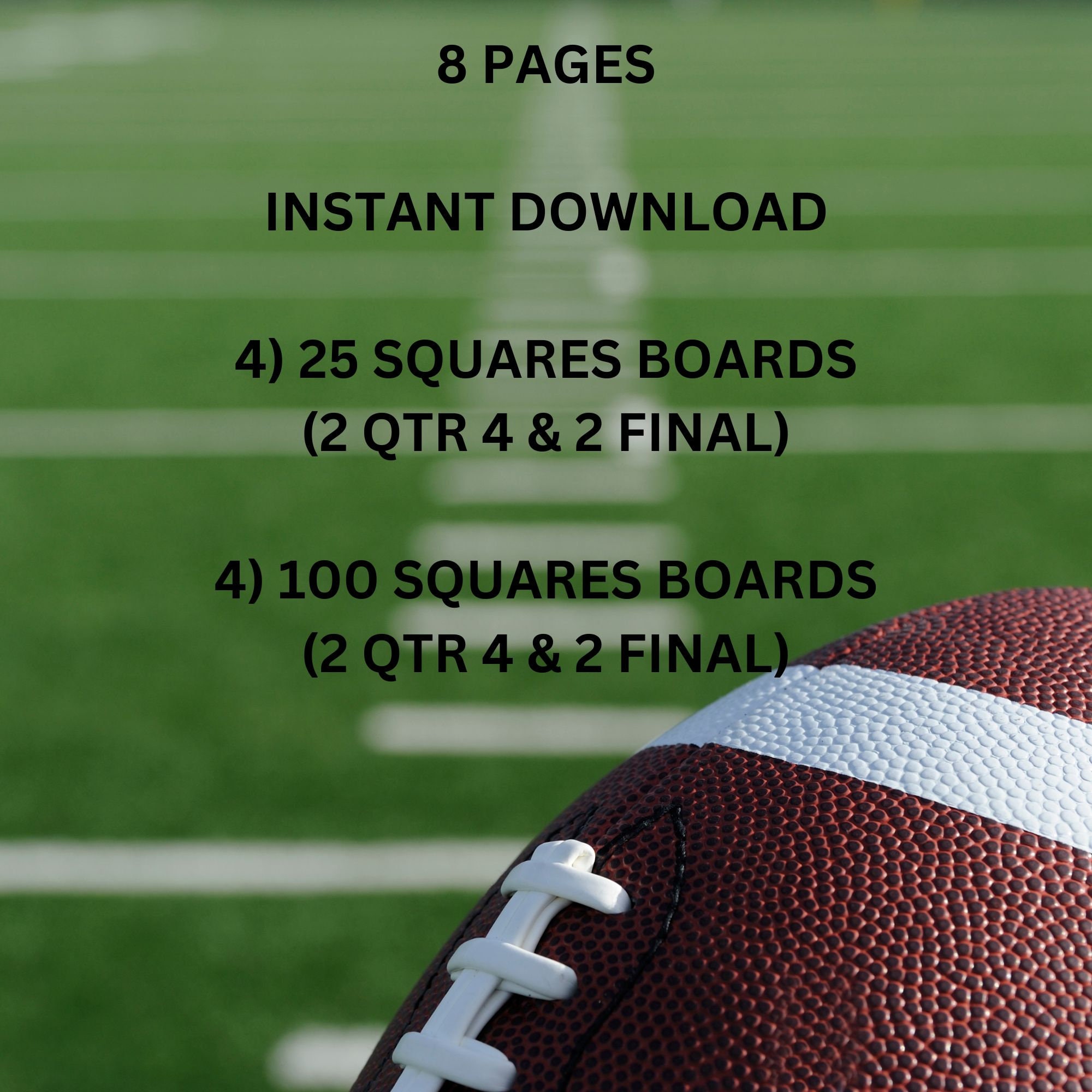 Football Squares Game Board: 100 & 25 Square Grids (digital Download ...