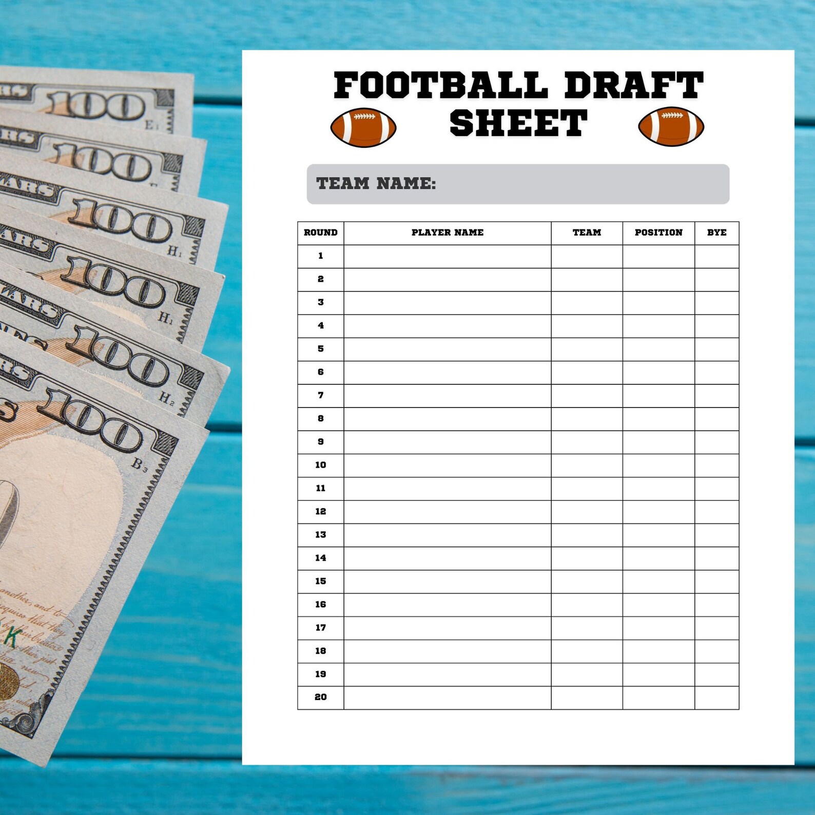 Football Party Draft Day Guide Sheet, Fantasy Draft Printable, Drafting ...