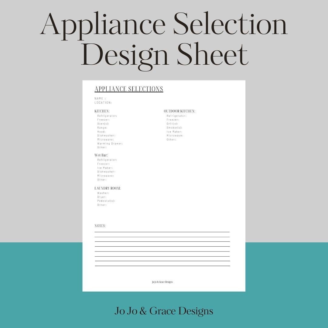 Appliance Selection Sheet, Builder Color Selections, New Home ...