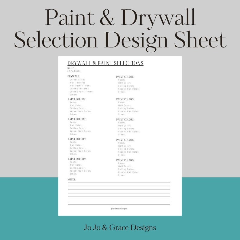 Paint Color and Drywall Selection Sheet, Builder Color Selections, New ...