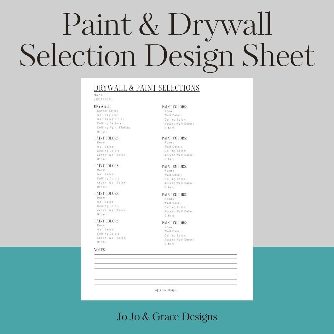 Paint Color and Drywall Selection Sheet, Builder Color Selections, New ...