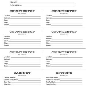 Cabinet and Countertop Selection Sheet, Home Building Product Sheet ...