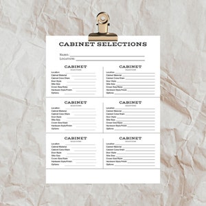 Cabinet Design Selection Sheet: Home Building Template (digital ...