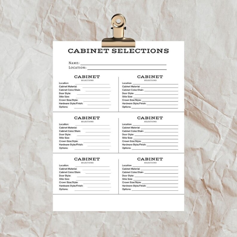 Cabinet Design Selection Sheet: Home Building Template (digital ...