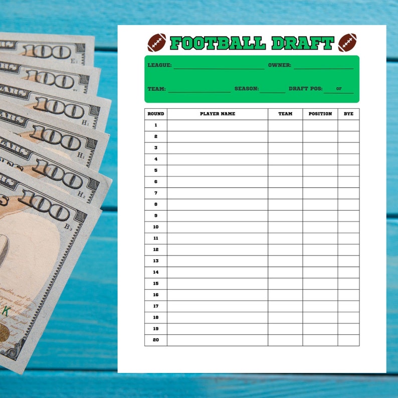 Football Draft Day Sheet, Fantasy Draft Printable, Drafting League ...