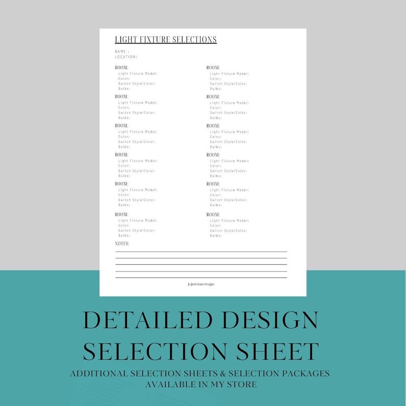 Light Fixture Selection Sheet, Builder Color Selections, New Home ...
