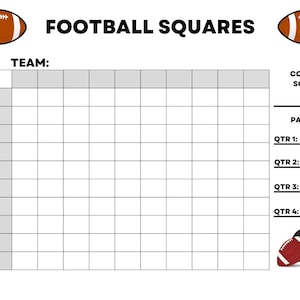 Football Squares Game Board: 100 Square Grid (digital Download) - Etsy