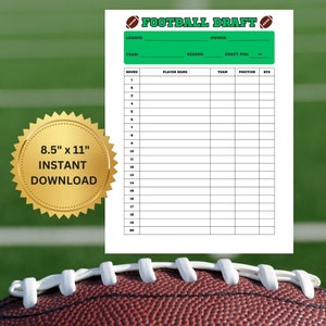 Football Draft Day Sheet, Fantasy Draft Printable, Drafting League ...
