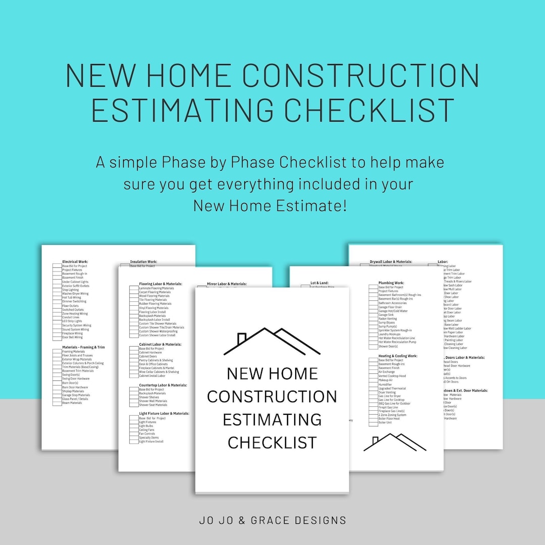 New Home Construction Estimating Checklist (printable PDF) - Etsy