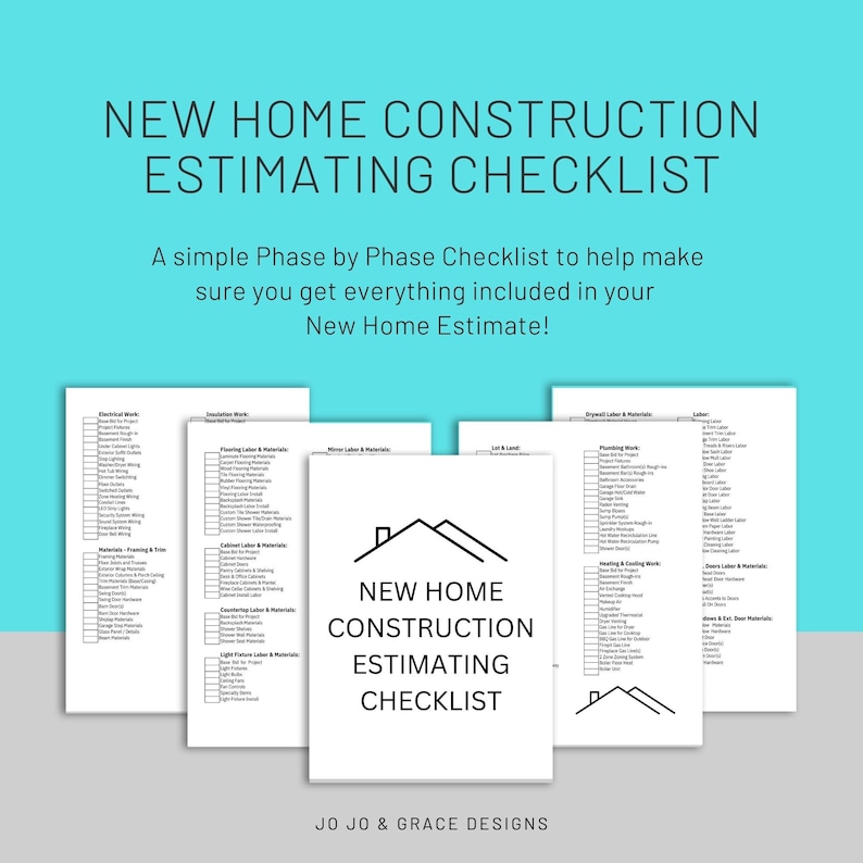 New Home Construction Estimating Checklist (printable PDF) - Etsy