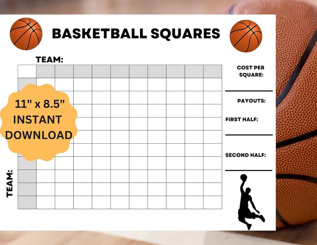100 Square Basketball Square Game Two Halves, Basketball Gambling Board ...