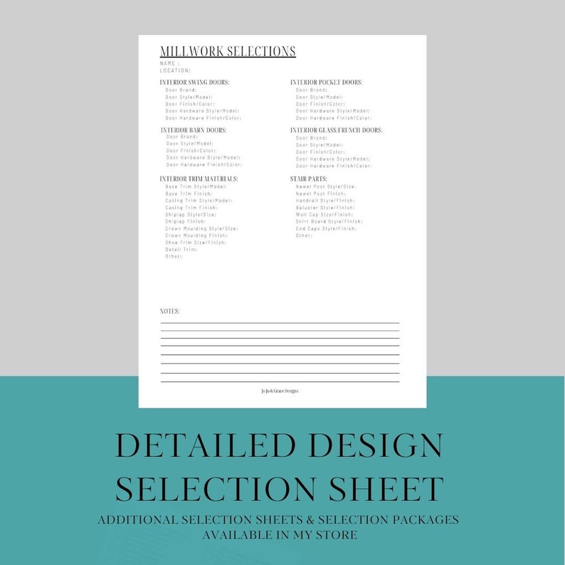 Millwork Design Selection Sheet: Builder Color Template (digital ...