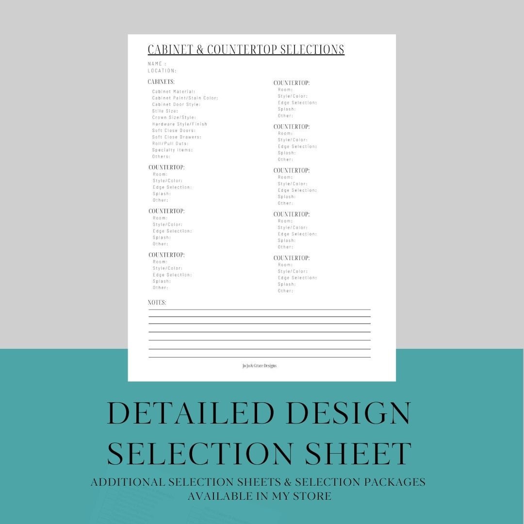 Cabinet & Countertop Selection Sheet: Builder Color Template (PDF) - Etsy