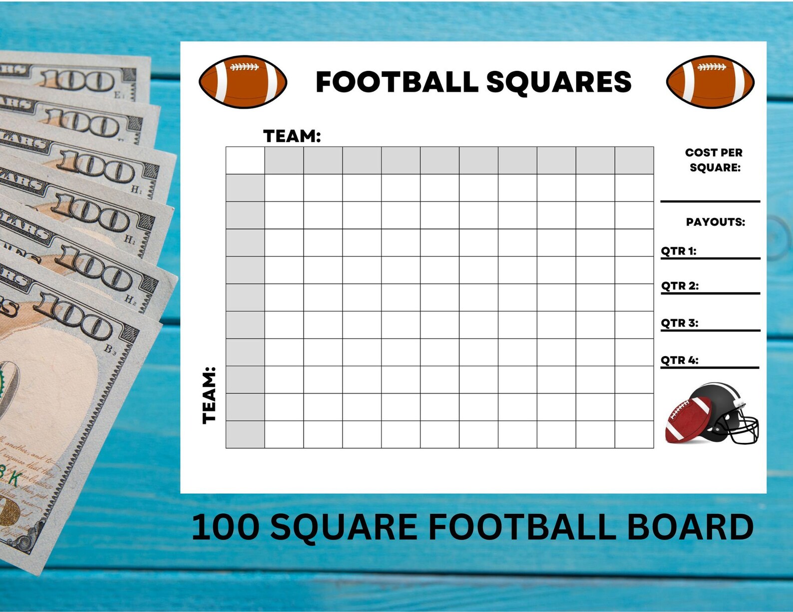 Football Squares Game Board: 100 Square Grid (digital Download) - Etsy