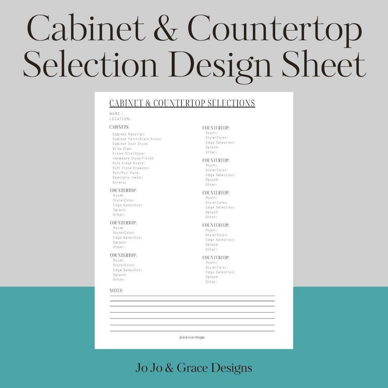 Cabinet & Countertop Selection Sheet: Builder Color Template (PDF) - Etsy
