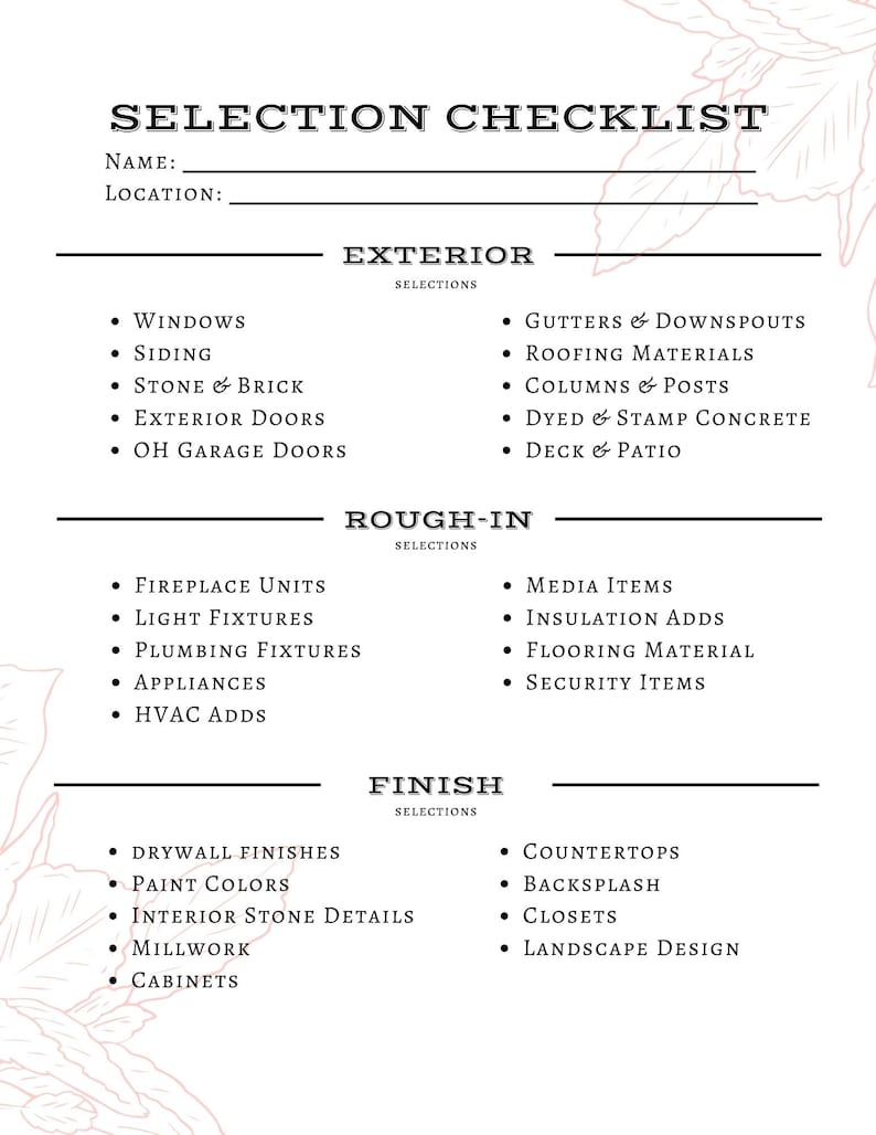 Home Building Selections Package: 14-page Design Checklist (PDF) - Etsy