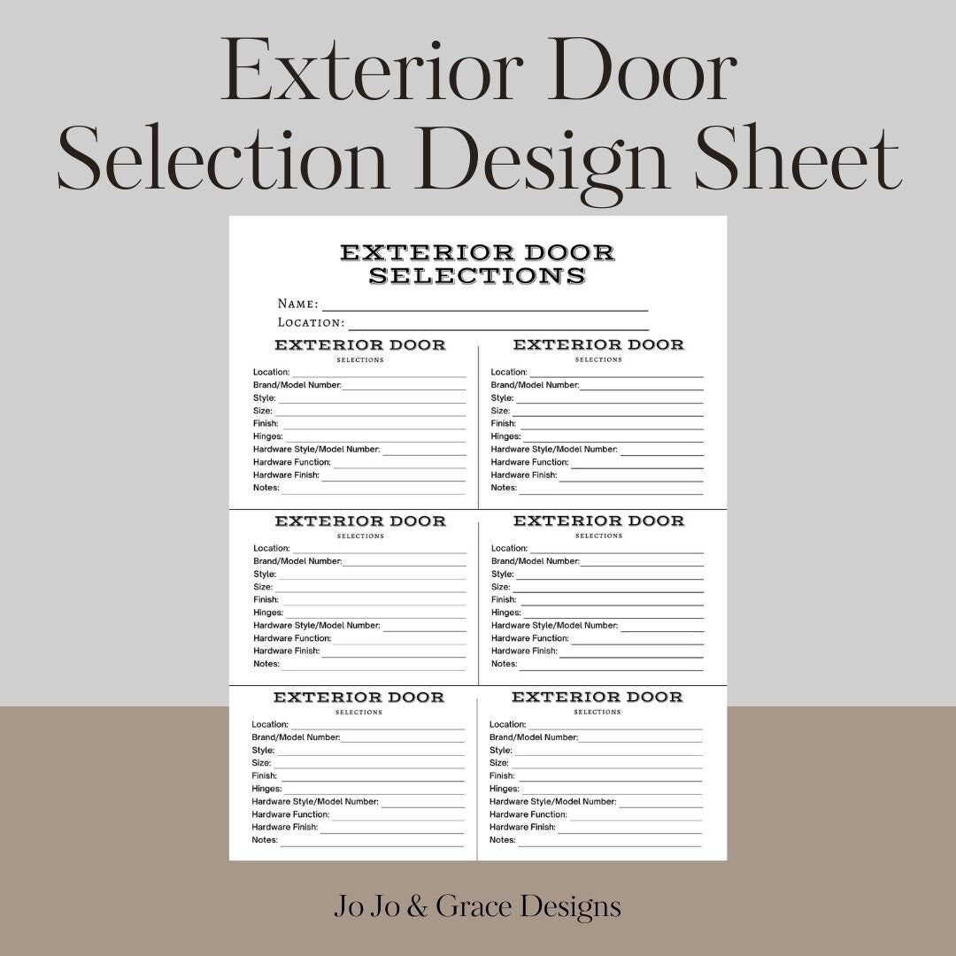 Exterior Door Selection Sheet, Door Material List Selections, New Home ...