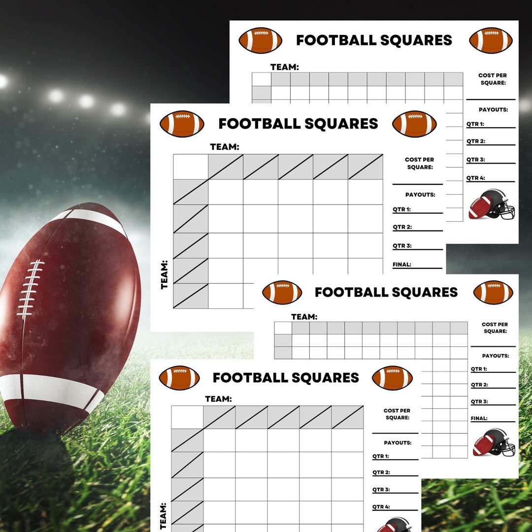 Football Squares Game Board: 100 & 25 Square Grids (digital Download ...