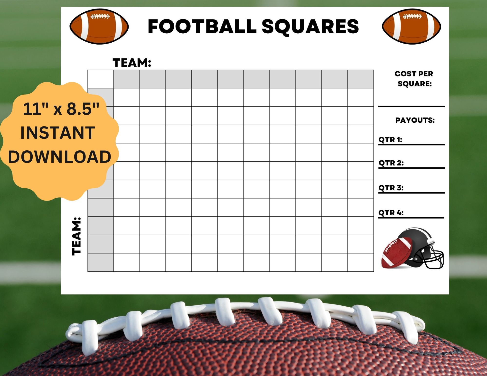 Football Squares Game Board: 100 Square Grid (digital Download) - Etsy