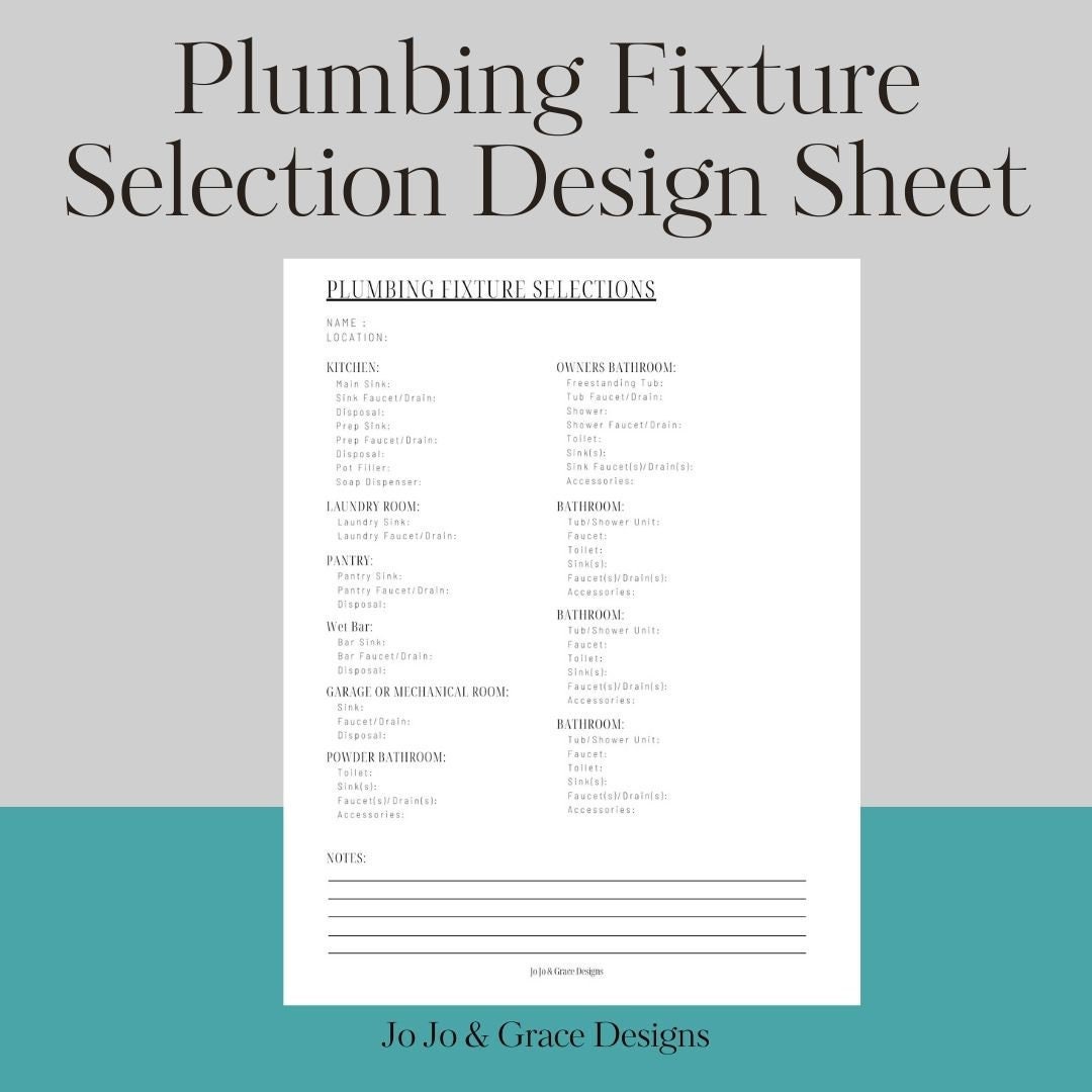 Plumbing Fixture Selection Sheet: New Home Design (digital Download) - Etsy