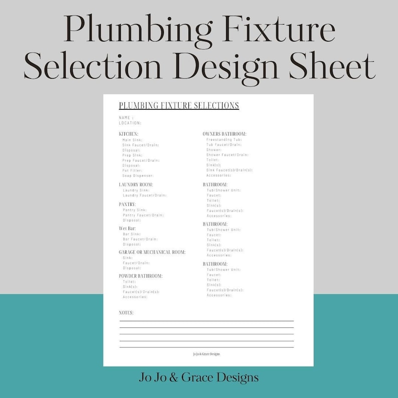 Plumbing Fixture Selection Sheet: New Home Design (digital Download) - Etsy