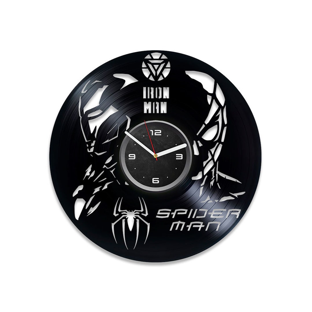 Iron Man and Spider-man Vinyl Record Round Wall Clock Marvels Gifts Creative Decor for Kids Room ...