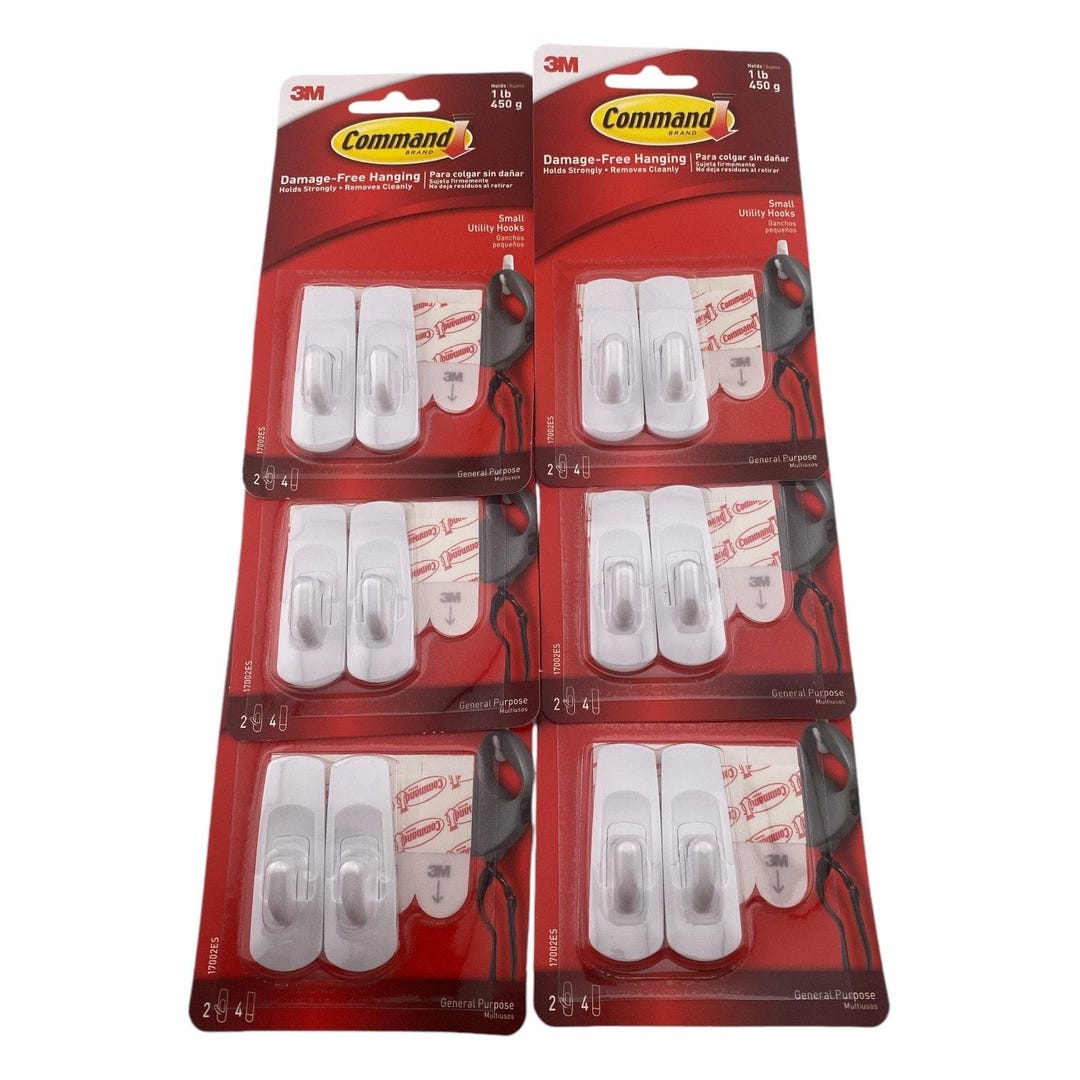 3M Command Small Adhesive Hooks 17002 1lb 6 Pks of 12 Hooks 24 Strips ...