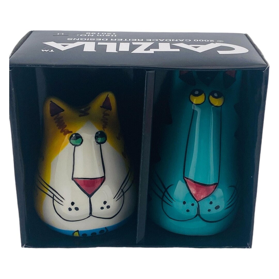 Catzilla Cat Salt & Pepper Shaker Set 2000 Candace Reiter Design Yellow ...