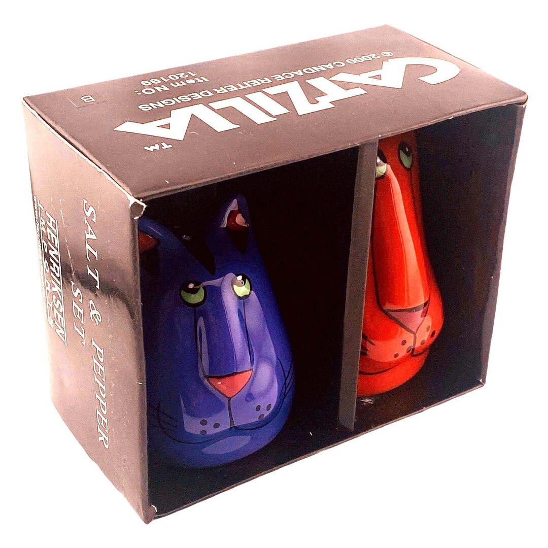 Catzilla Cat Salt & Pepper Shaker Set 2000 Candace Reiter Design Orange ...