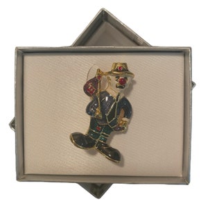 Vintage Hobo Clown Brooch Enamel on Gold Tone Metal Pin in Original Box ...