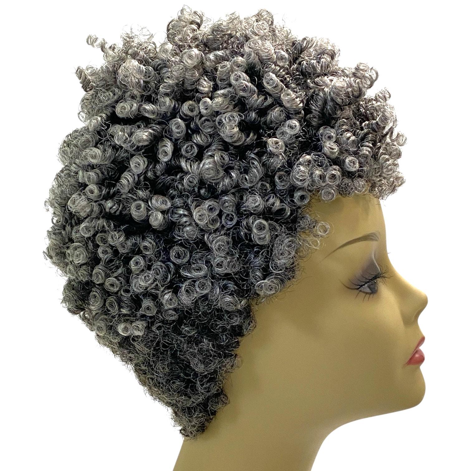 ASHRO Curly Pixie Wig Shades of Gray 100% Synthetic One Size Mature ...