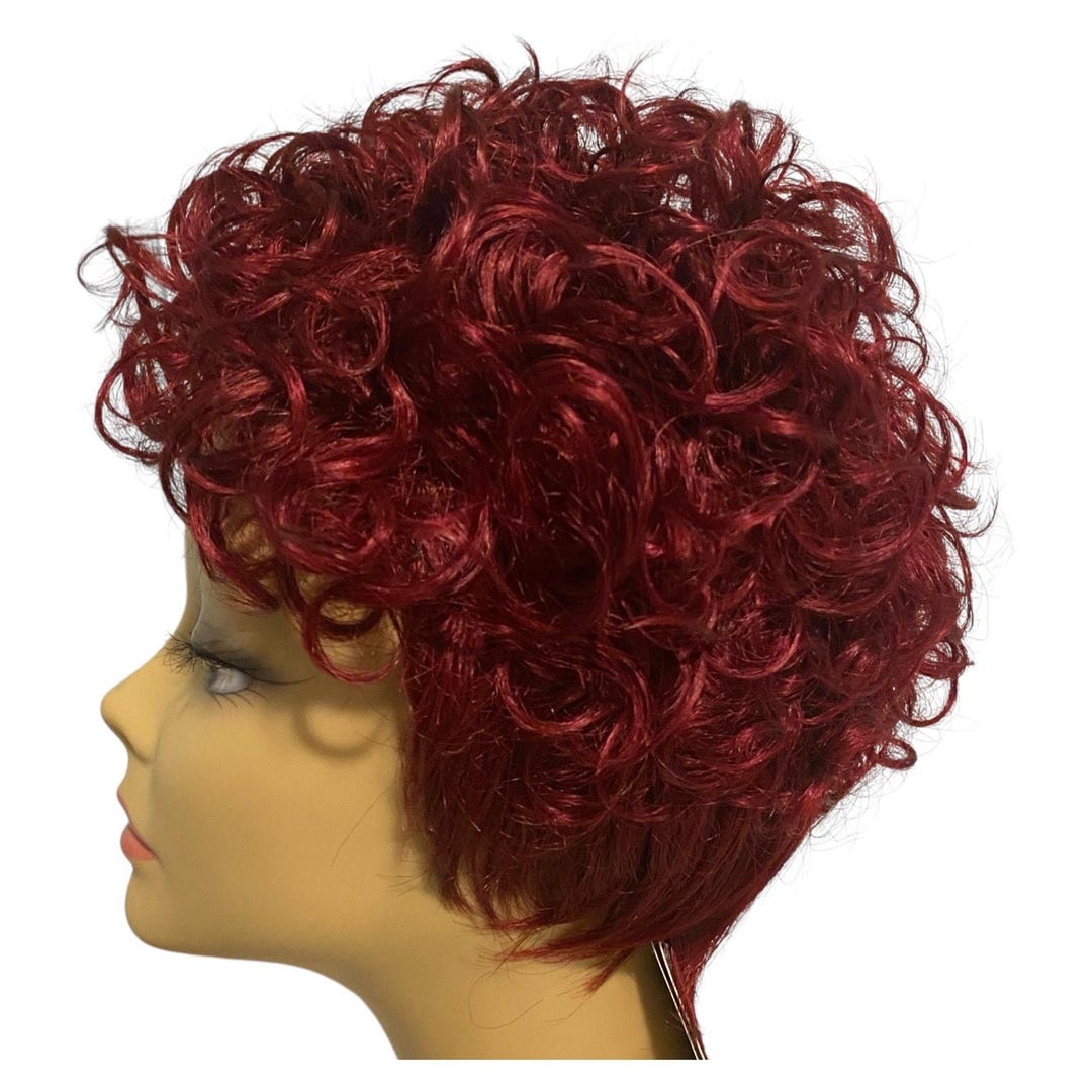 Curly Pixie Wig ASHRO Dk Burgundy Wine Synthetic Hair for Women Teens ...