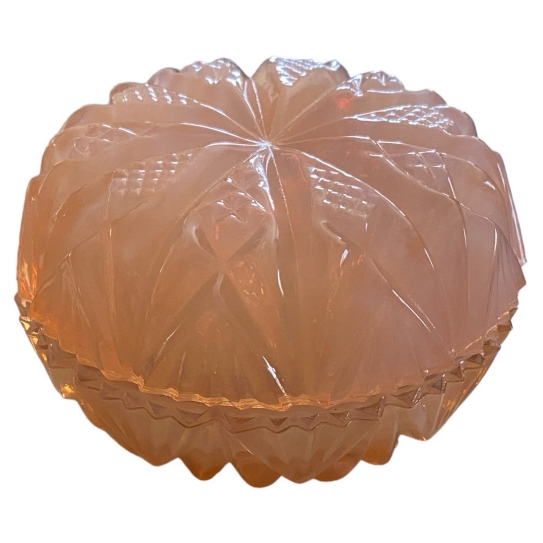 Boyd Art Glass Powder Puff Dresser Box With Lid 1999 Rosie Pink Trinket ...