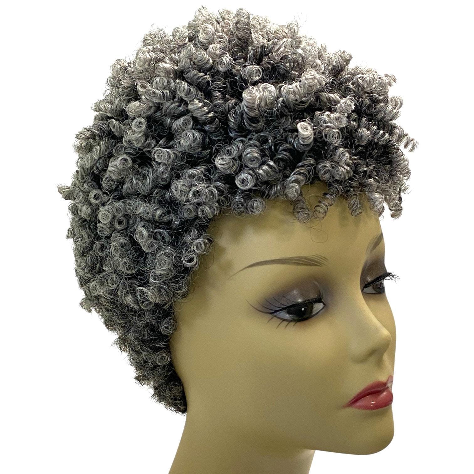 ASHRO Curly Pixie Wig Shades of Gray 100% Synthetic One Size Mature ...