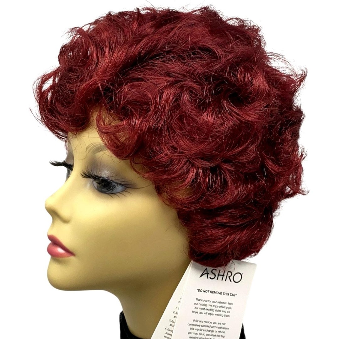 ASHRO Pixie Wig Dark Burgundy Wine Short Curly Synthetic Hair for Women ...