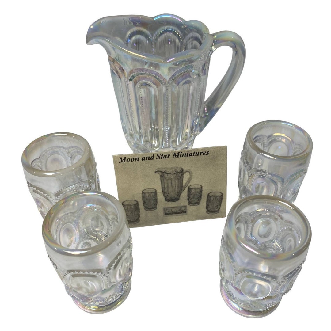 Moon Stars Glass Weishar MINI WATER SET Opalescence Carnival Pitcher ...
