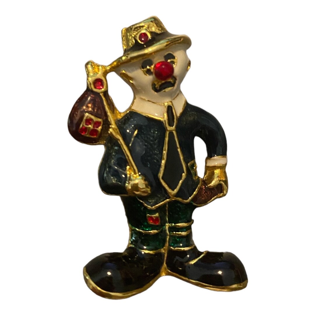 Vintage Hobo Clown Brooch Enamel on Gold Tone Metal Pin in Original Box ...